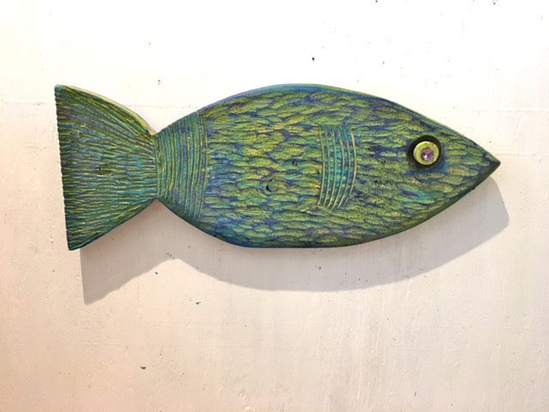 Large Carved Wood Lime Green Fish Coastal Lake Cabin Wall - Etsy