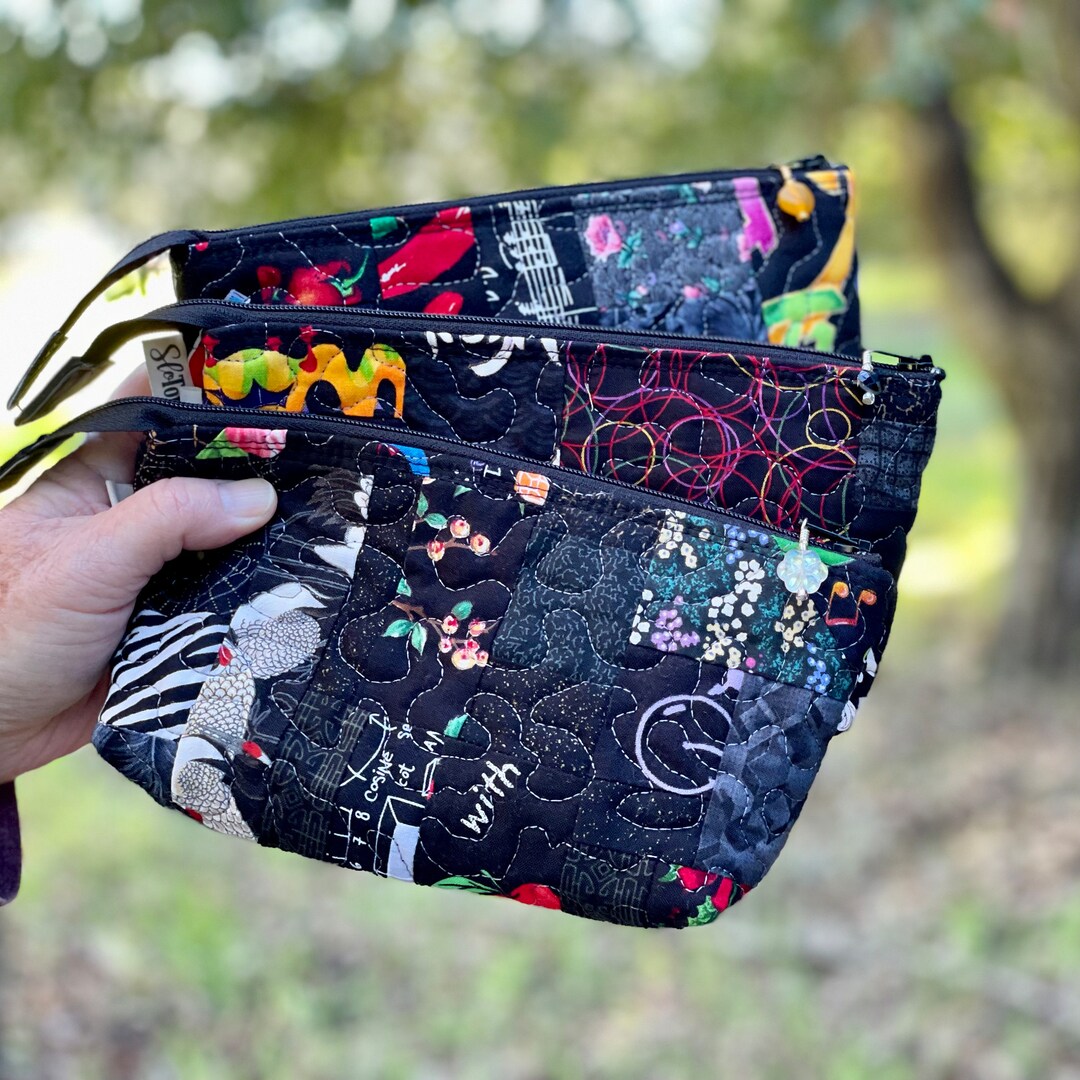 SALE! Open Wide Quilted Zip Pouch, Basically Black, Cosmetic Bag ...