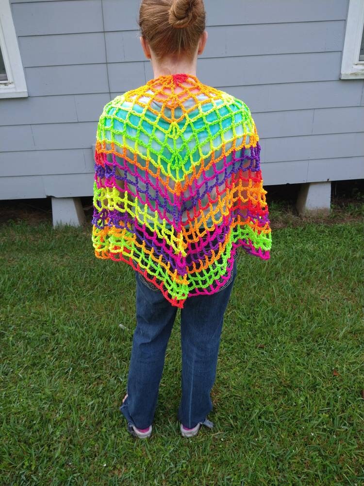 Neon Fishnet Mesh Crocheted Shawl - Etsy