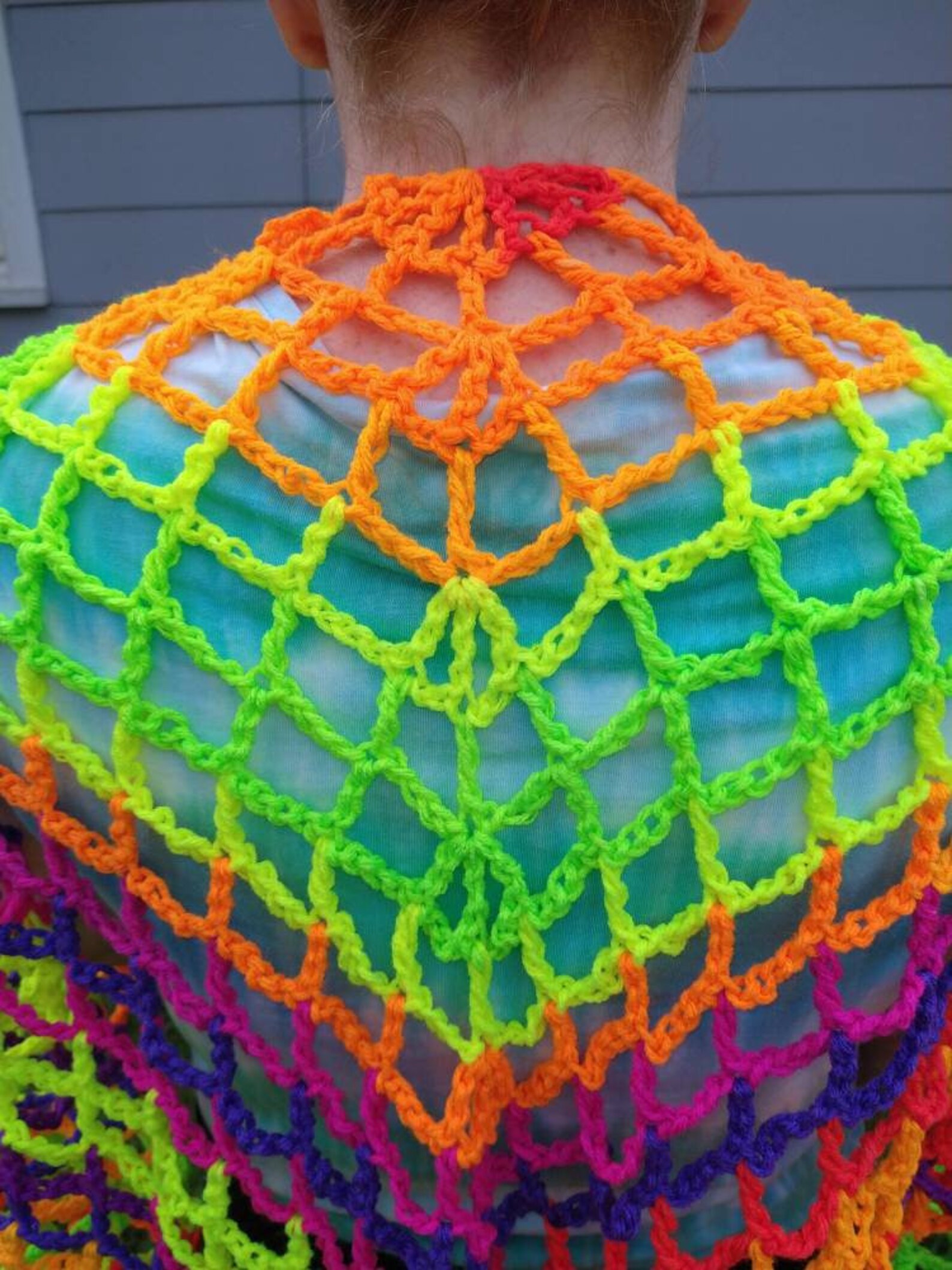 Neon Fishnet Mesh Crocheted Shawl - Etsy