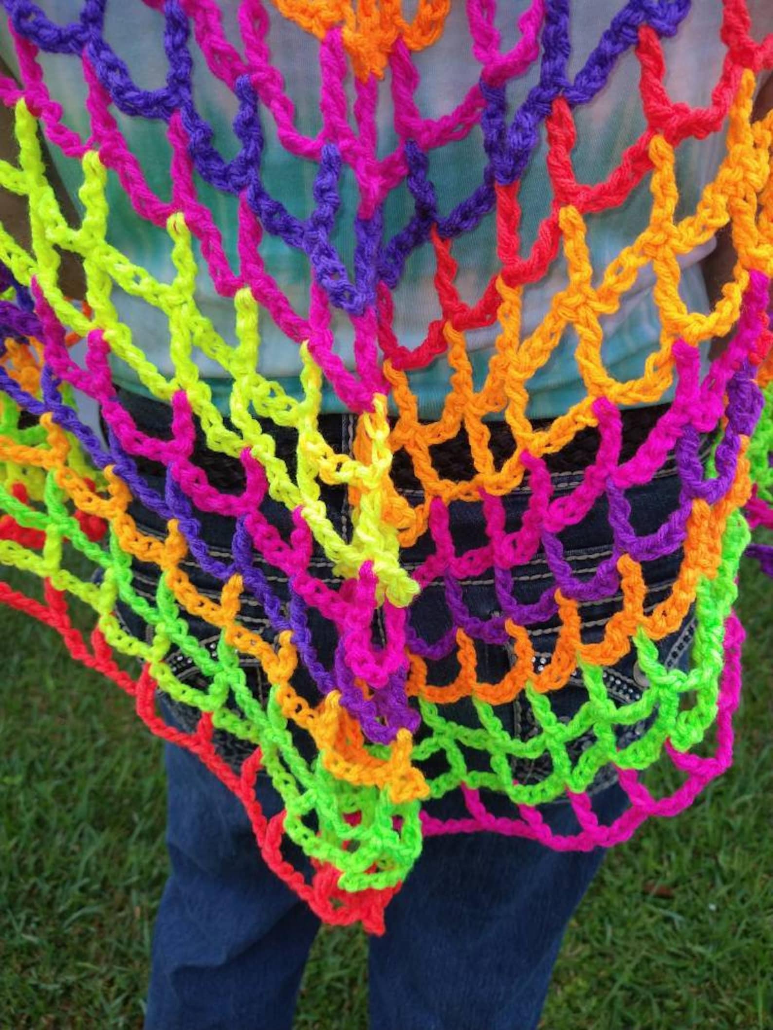 Neon Fishnet Mesh Crocheted Shawl - Etsy