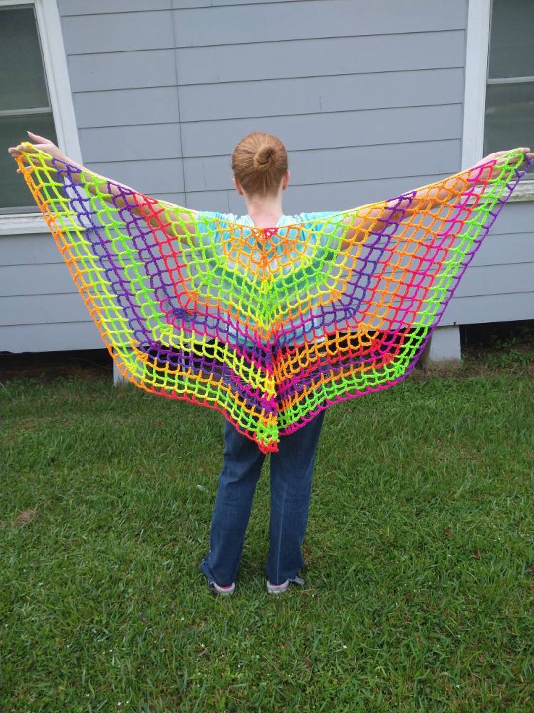 Neon Fishnet Mesh Crocheted Shawl - Etsy