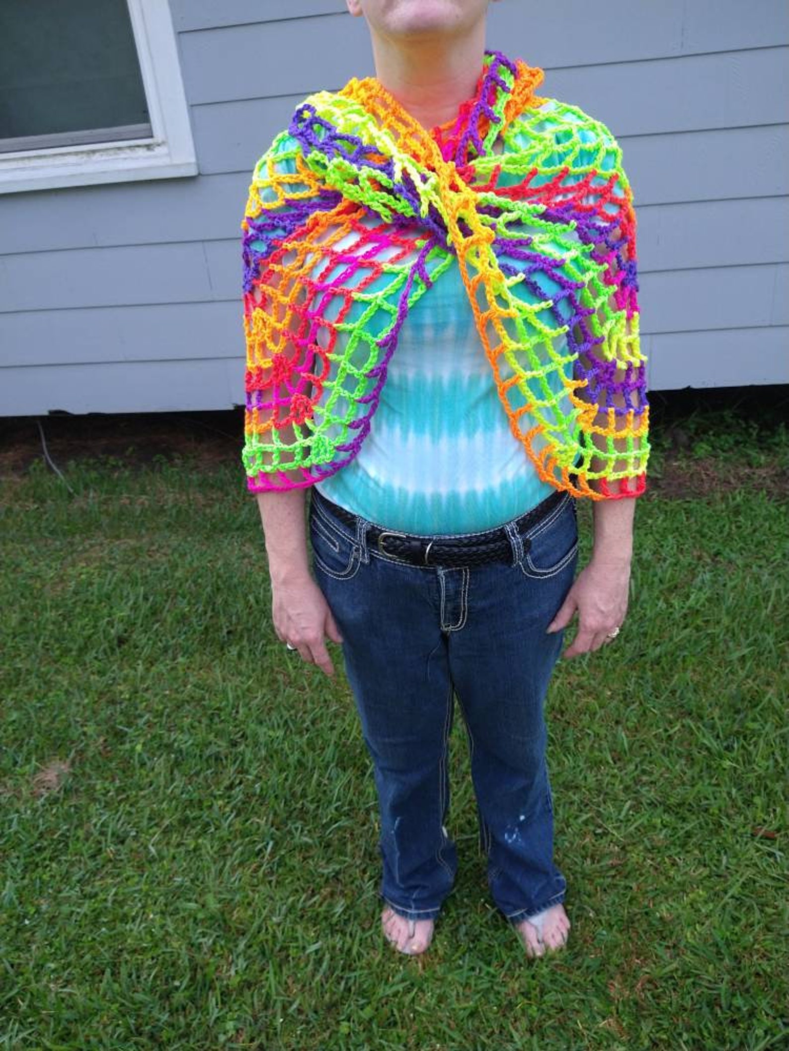 Neon Fishnet Mesh Crocheted Shawl - Etsy