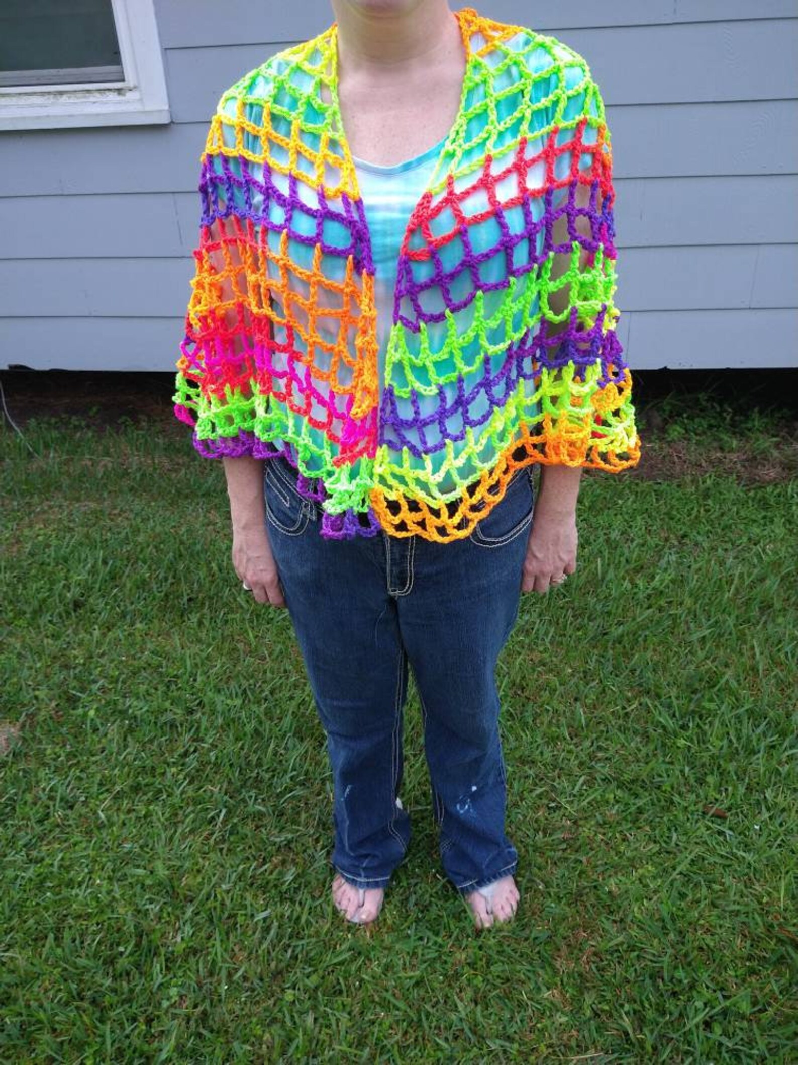 Neon Fishnet Mesh Crocheted Shawl - Etsy