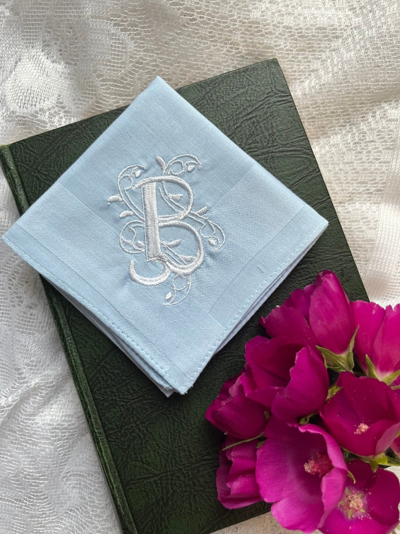 Set of 3 Light Blue Handkerchiefs, Monogrammed Mens Gift, Personalized ...