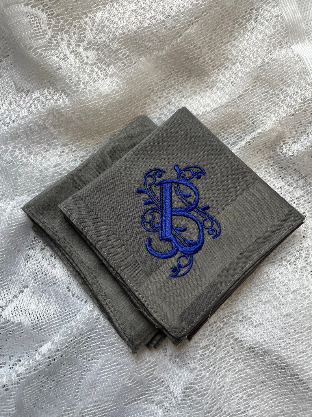 Set of 2 Solid Gray Handkerchiefs, Monogrammed Groomsmen Gift ...