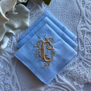 Set of 3 Light Blue Handkerchiefs, Monogrammed Mens Gift, Personalized ...