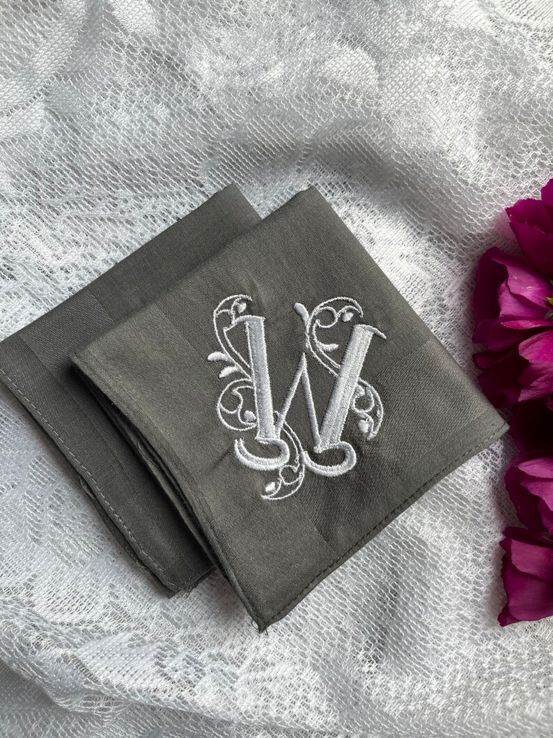 Set of 2 Solid Gray Handkerchiefs, Monogrammed Groomsmen Gift ...