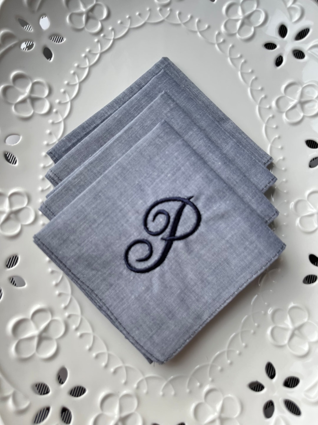Set of 4 Gray Handkerchiefs, Monogrammed Groomsmen Gift, Personalized ...