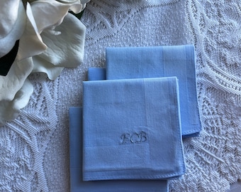 Set of 4 Light Blue Handkerchiefs, Monogrammed Hankies, Personalized ...