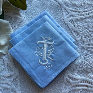 Set of 3 Light Blue Handkerchiefs, Monogrammed Mens Gift, Personalized ...