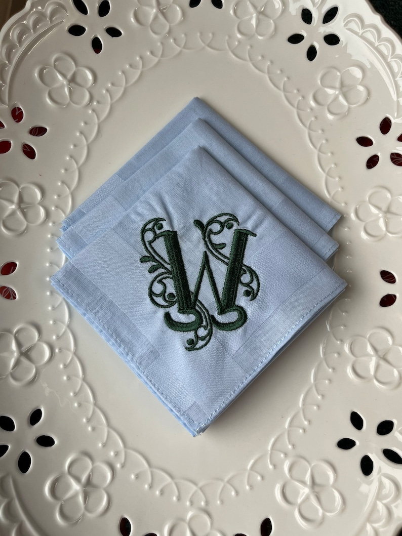 Set of 3 Light Blue Handkerchiefs, Monogrammed Mens Gift, Personalized ...