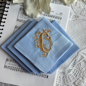 Set of 4 Light Blue Handkerchiefs, Monogrammed Hankies, Personalized ...