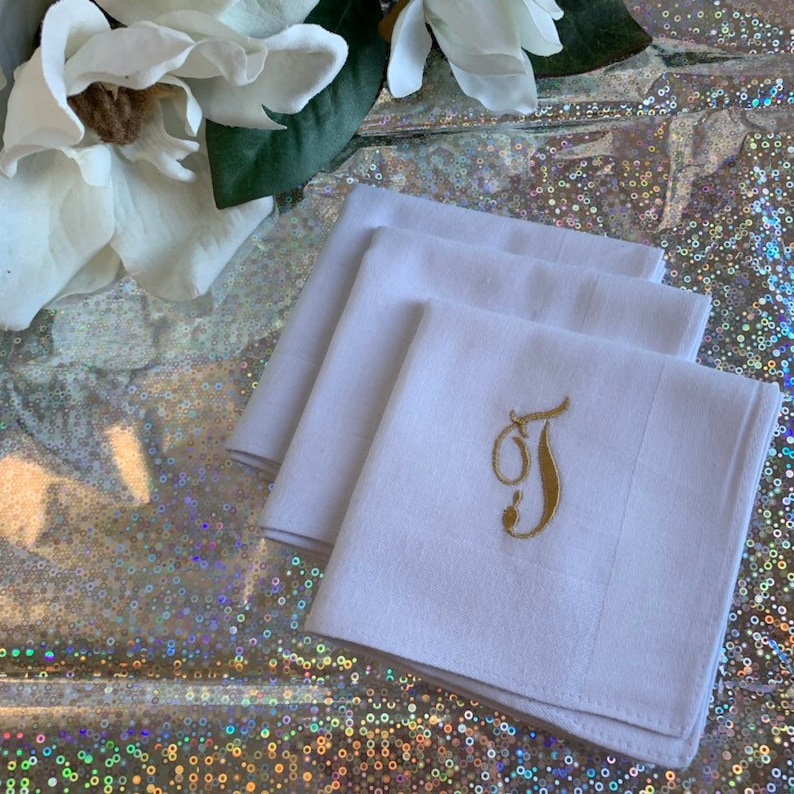 Set of 3 White Handkerchiefs Custom Monogrammed | Etsy