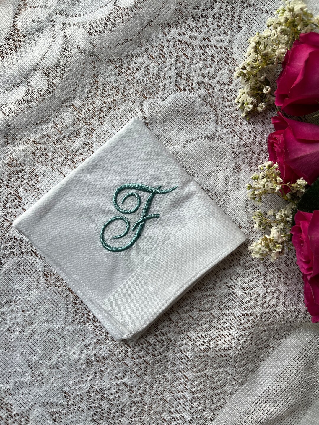 Monogrammed White Cotton Handkerchief: Personalized Embroidered Hanky ...