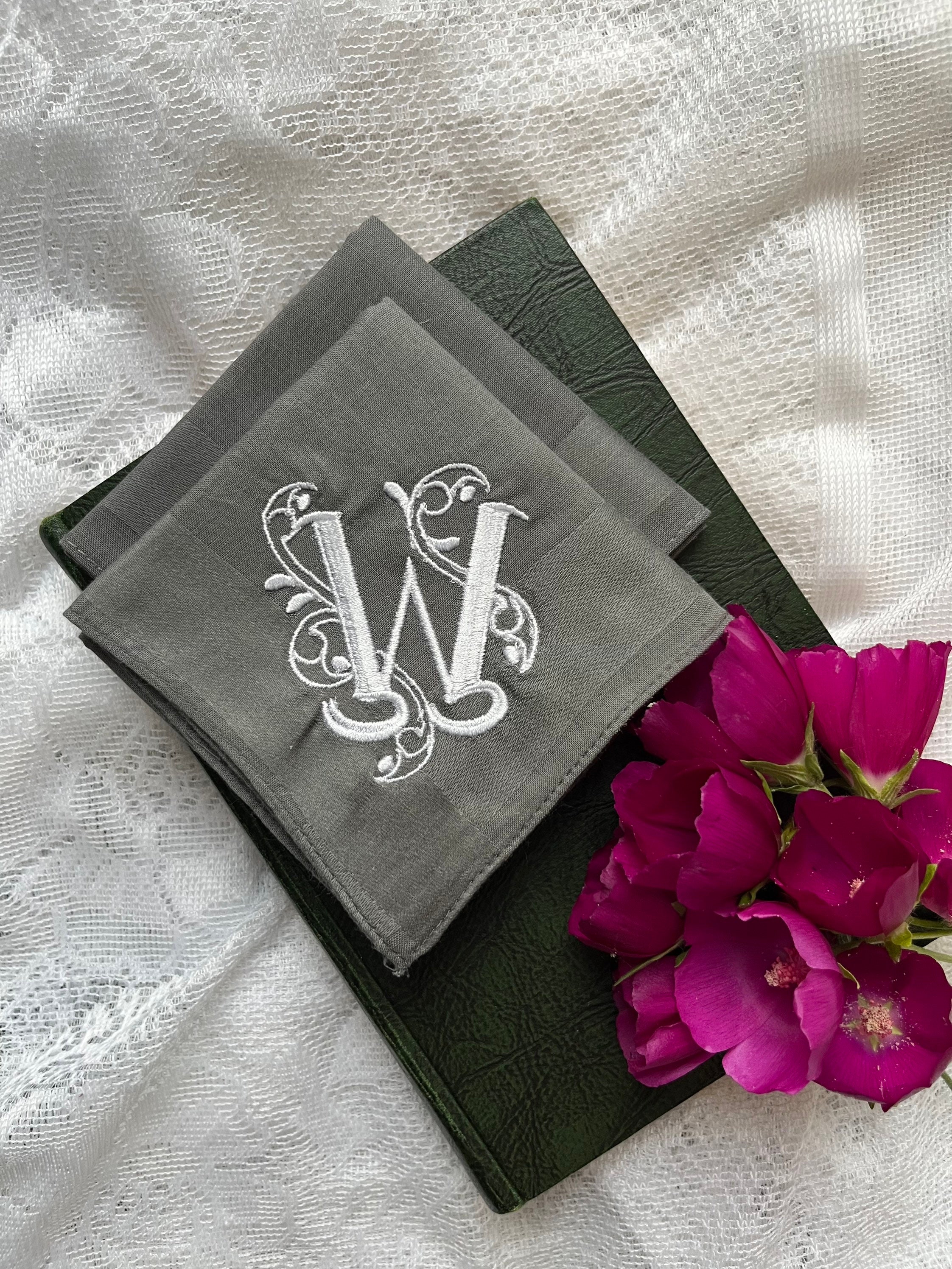 Set of 2 Solid Gray Handkerchiefs, Monogrammed Groomsmen Gift ...