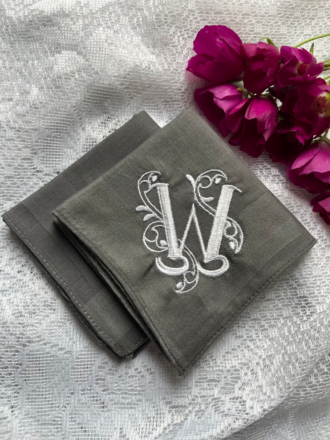 Set of 2 Solid Gray Handkerchiefs, Monogrammed Groomsmen Gift ...