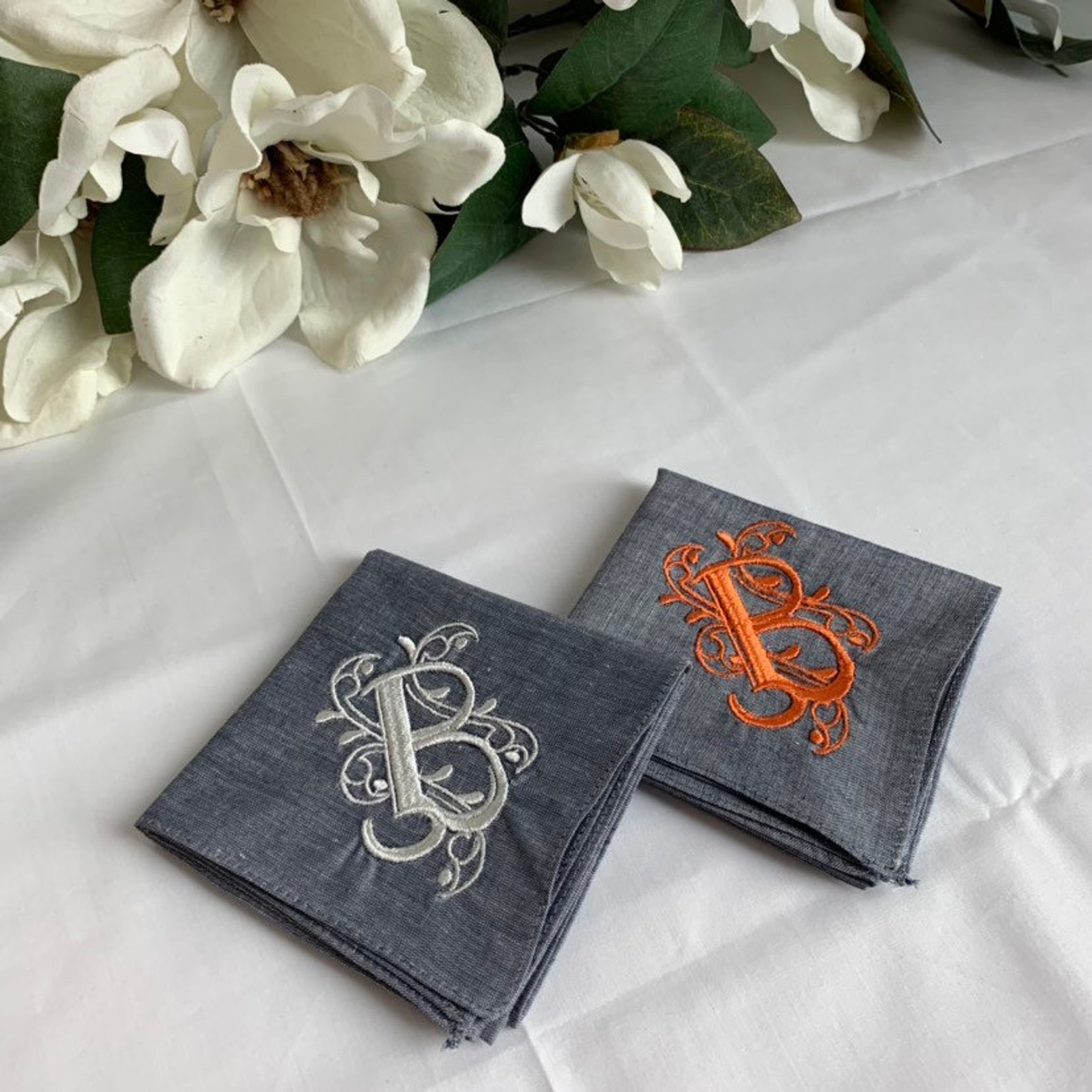 Set of 2 Custom Monogrammed Handkerchiefs Gray Personalized - Etsy