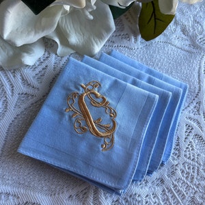 Set of 4 Light Blue Handkerchiefs, Monogrammed Hankies, Personalized ...