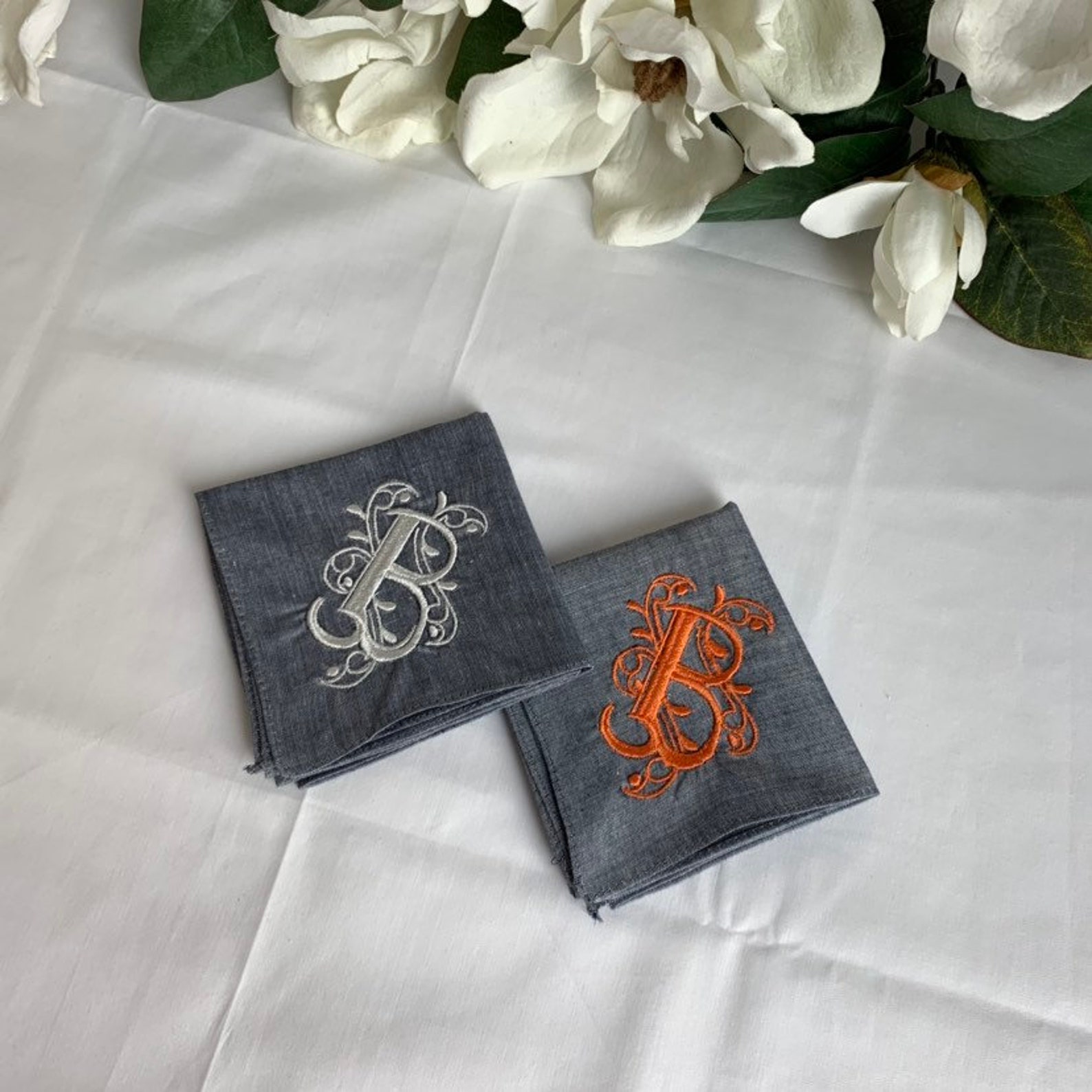 Set of 2 Custom Monogrammed Handkerchiefs Gray Personalized - Etsy