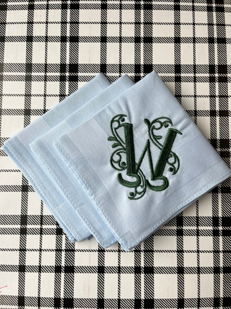 Set of 3 Light Blue Handkerchiefs, Monogrammed Mens Gift, Personalized ...