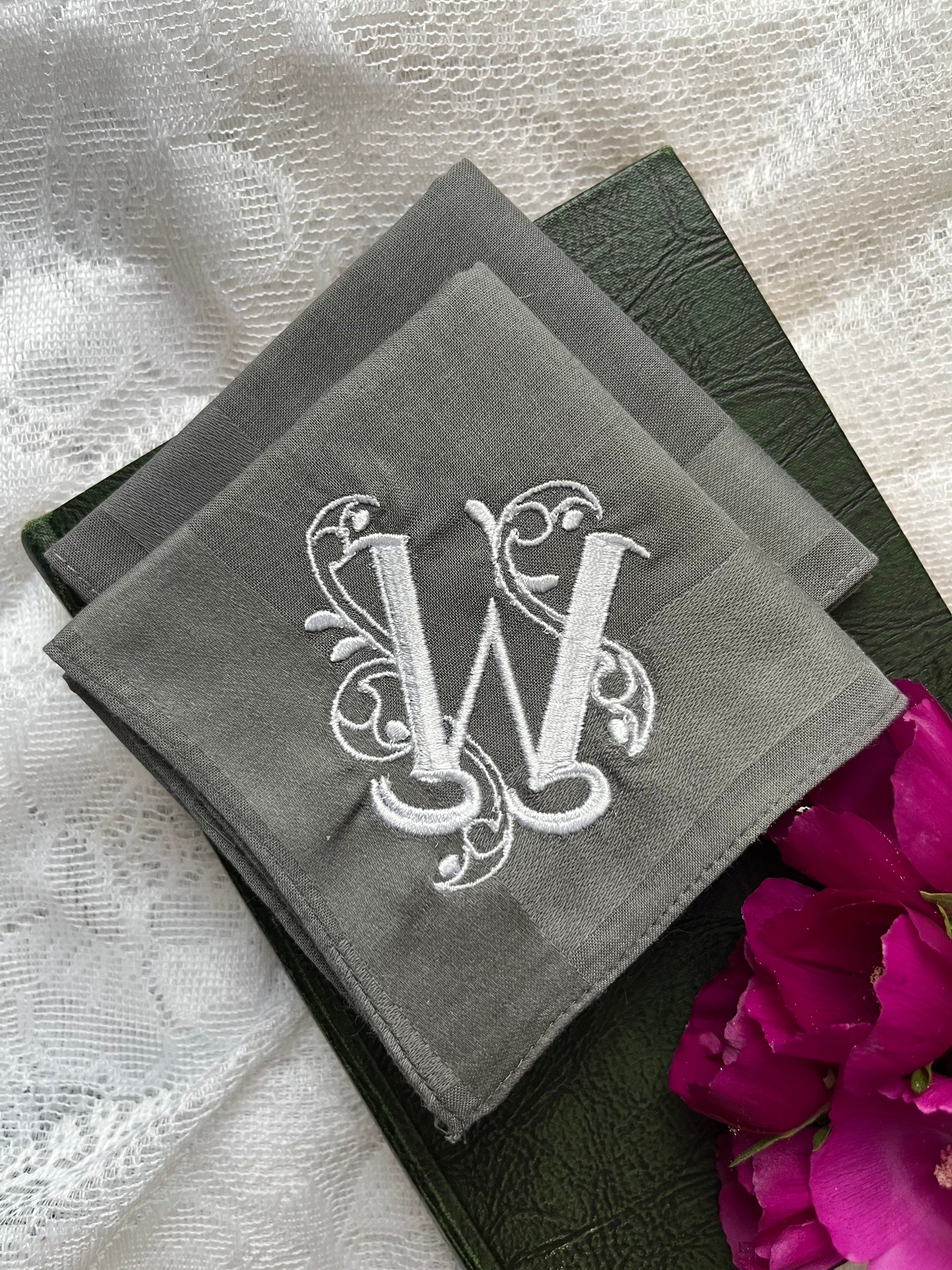Set of 2 Solid Gray Handkerchiefs, Monogrammed Groomsmen Gift ...