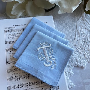 Set of 3 Light Blue Handkerchiefs, Monogrammed Men's Gift, Personalized ...