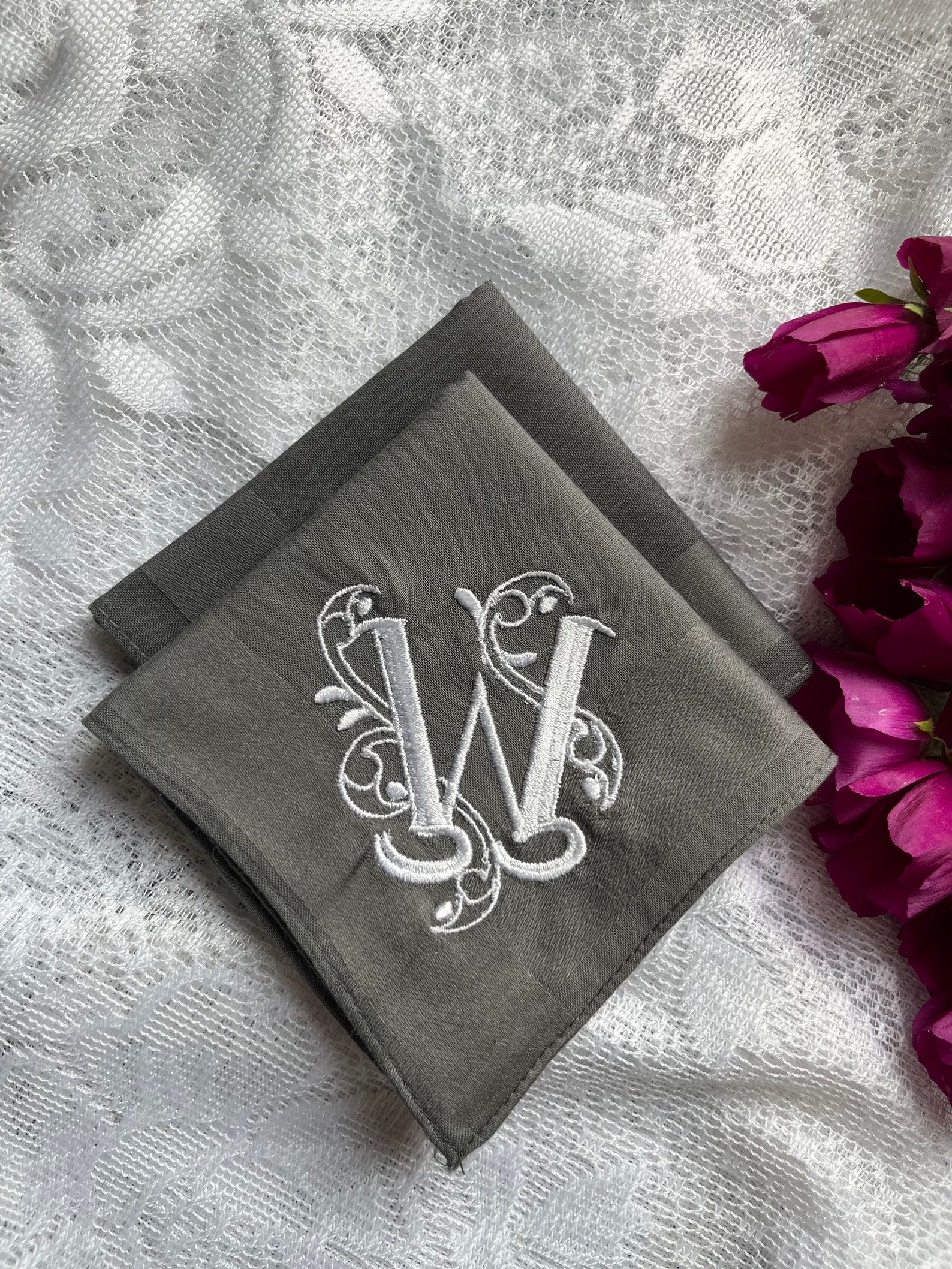 Set of 2 Solid Gray Handkerchiefs, Monogrammed Groomsmen Gift ...