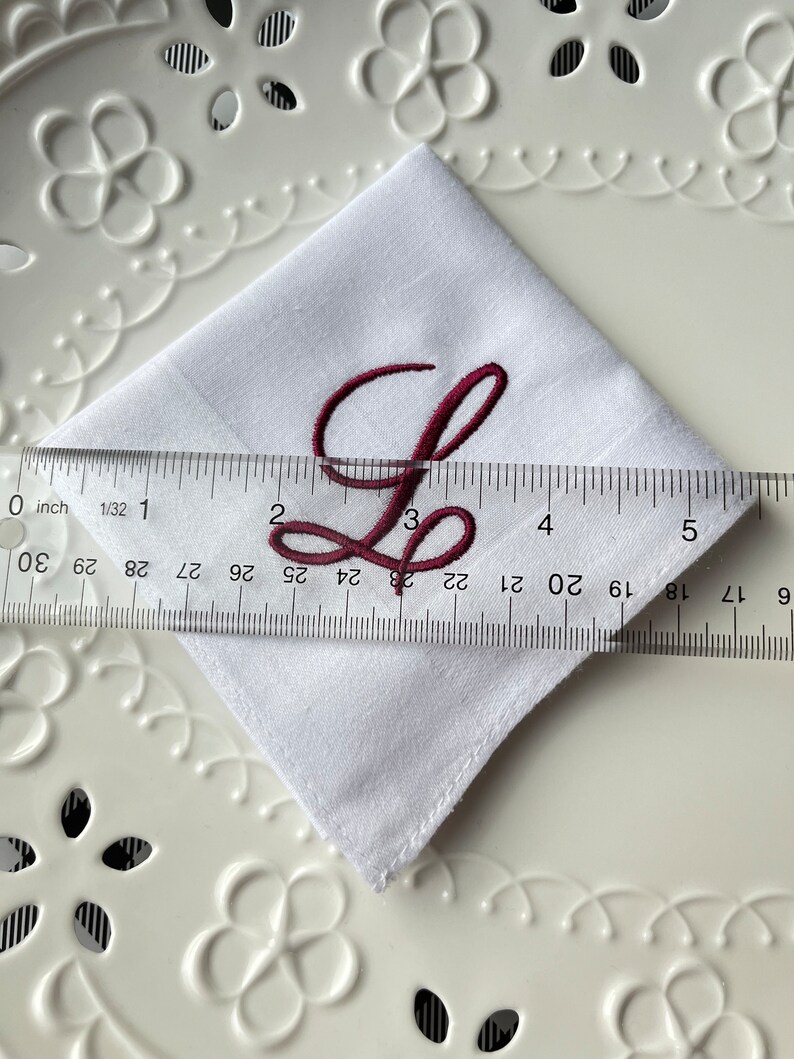 Set of 4 White Machine Embroidered Monogrammed Hankie Custom Thread ...