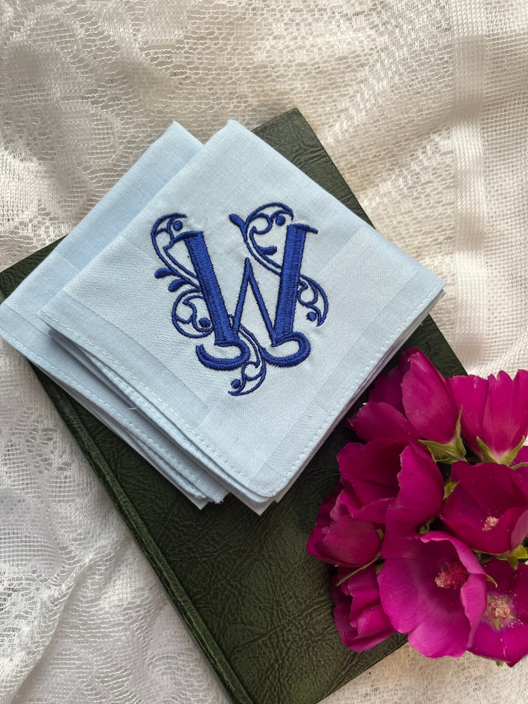 Set of 3 Light Blue Handkerchiefs Monogrammed Mens Gift - Etsy