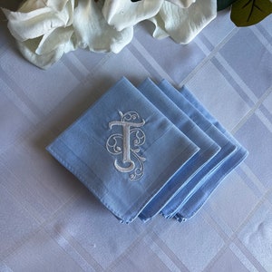 Set of 4 Light Blue Handkerchiefs, Monogrammed Hankies, Personalized ...