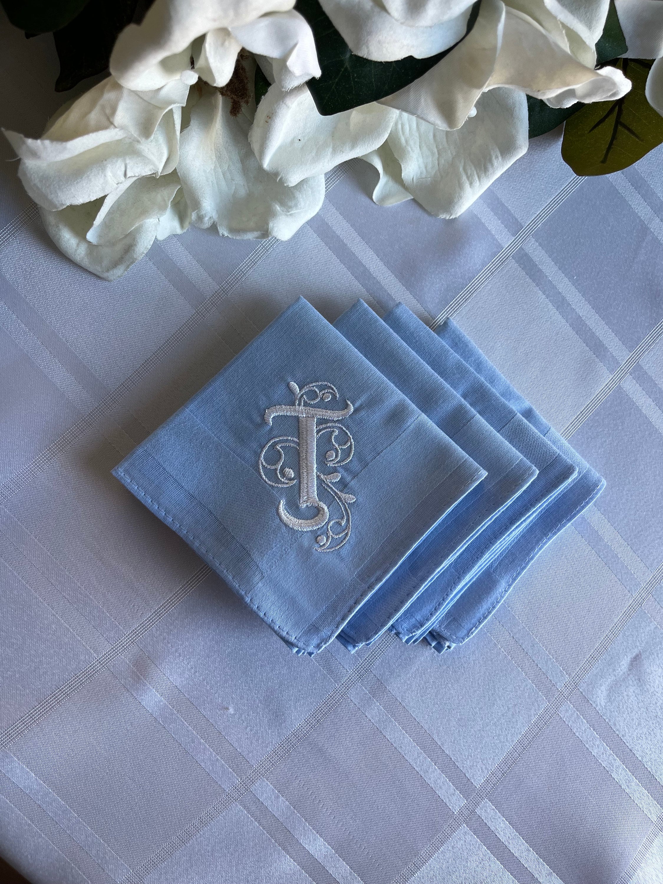 Set of 4 Light Blue Handkerchiefs, Monogrammed Hankies, Personalized ...