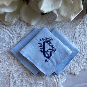 Set of 3 Light Blue Handkerchiefs, Monogrammed Mens Gift, Personalized ...