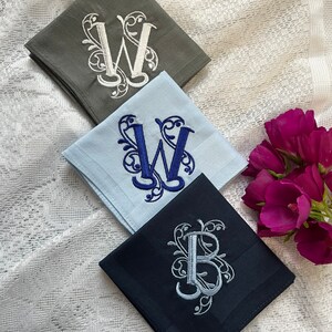 Set of 3 Handkerchiefs, Monogrammed Mens Gift, Personalized Embroidered ...