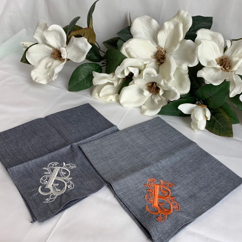 Set of 2 Custom Monogrammed Handkerchiefs Gray Personalized | Etsy