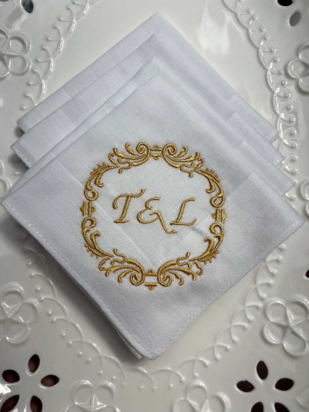 Set of 4 Custom Monogrammed Handkerchiefs, White Personalized Hankies ...