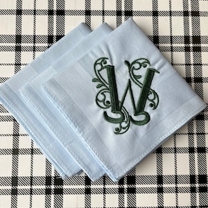 Set of 3 Monogrammed Light Blue Handkerchiefs, Embroidered Initial ...