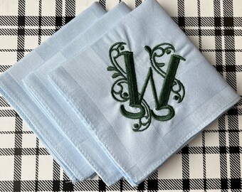 Set of 3 Handkerchiefs, Monogrammed Mens Gift, Personalized Embroidered ...