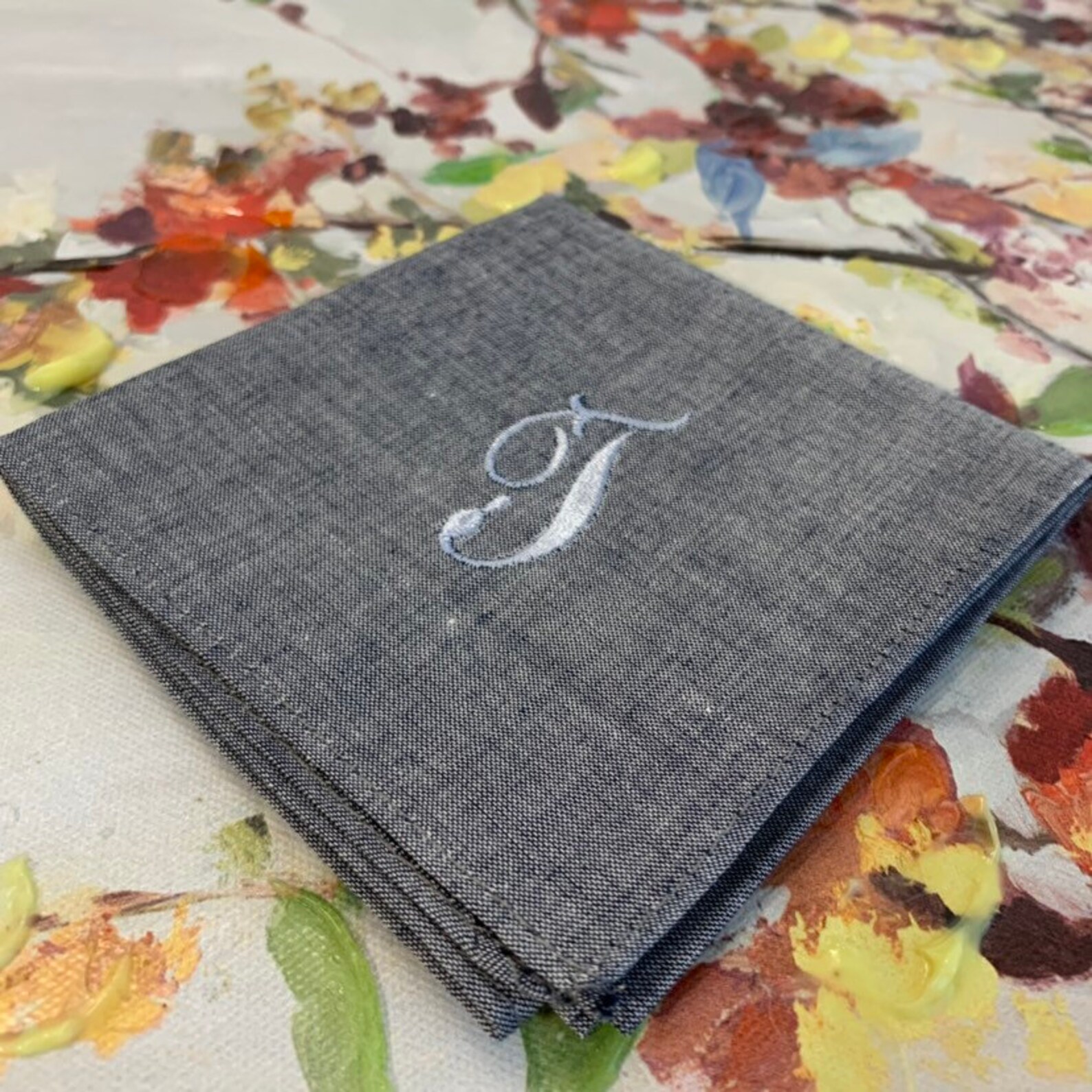 1 Gray Monogrammed Handkerchief Groomsmen Gift Personalized | Etsy