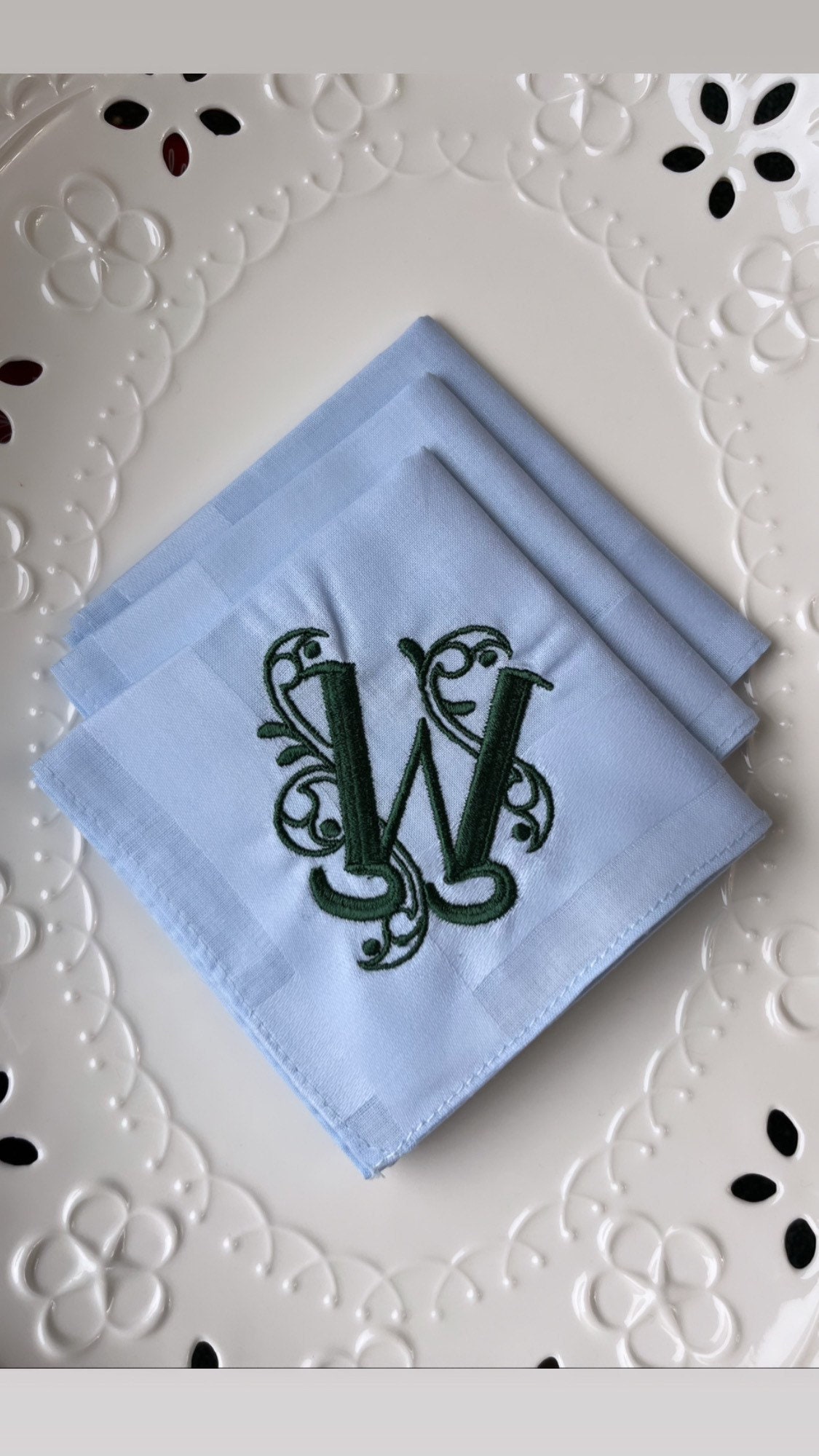 Set of 3 Light Blue Handkerchiefs, Monogrammed Mens Gift, Personalized ...