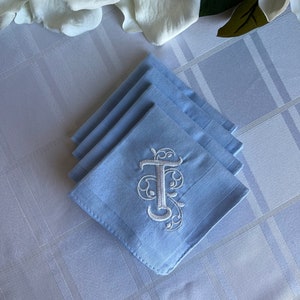 Set of 4 Light Blue Handkerchiefs, Monogrammed Hankies, Personalized ...