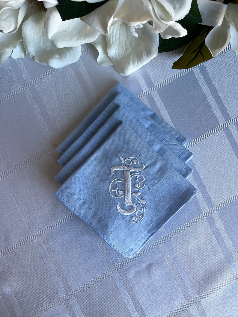 Set of 4 Light Blue Handkerchiefs, Monogrammed Hankies, Personalized ...