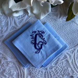 Set of 3 Light Blue Handkerchiefs, Monogrammed Mens Gift, Personalized ...