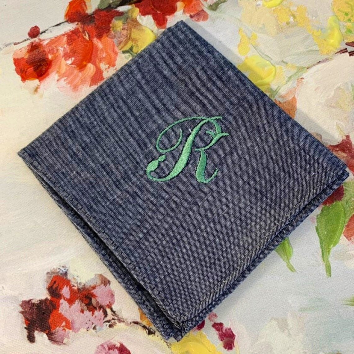 1 Gray Monogrammed Handkerchief Groomsmen Gift Personalized | Etsy