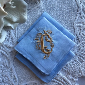 Set of 3 Light Blue Handkerchiefs, Monogrammed Mens Gift, Personalized ...