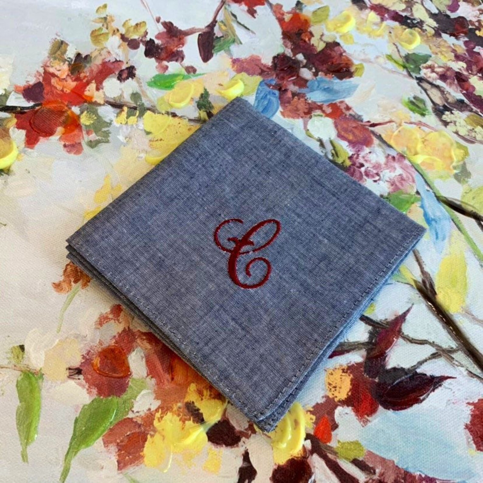 1 Gray Monogrammed Handkerchief Groomsmen Gift Personalized | Etsy