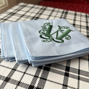 Set of 3 Light Blue Handkerchiefs, Monogrammed Mens Gift, Personalized ...