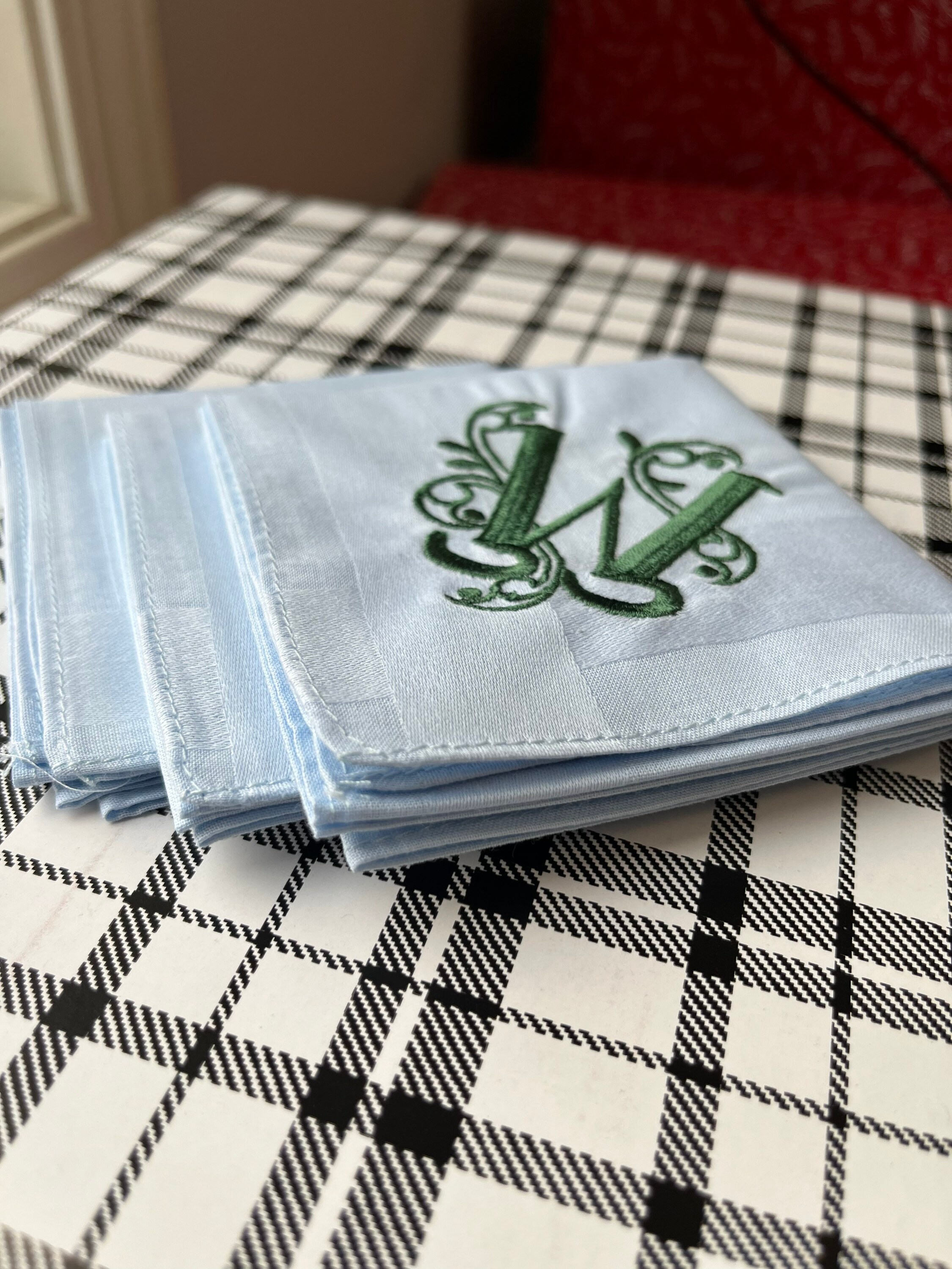Set of 3 Light Blue Handkerchiefs, Monogrammed Mens Gift, Personalized ...