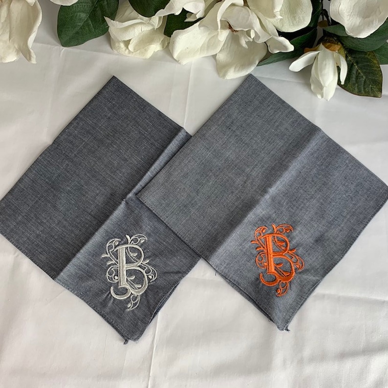 Set of 2 Custom Monogrammed Handkerchiefs Gray Personalized - Etsy