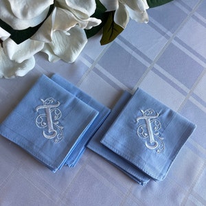 Set of 4 Light Blue Handkerchiefs, Monogrammed Hankies, Personalized ...
